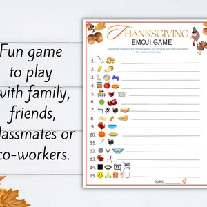 Thanksgiving Emoji Game, Thanksgiving Trivia Game, Friendsgiving Party ...