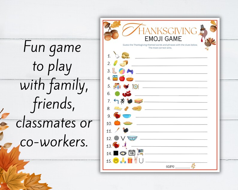 Thanksgiving Emoji Game, Thanksgiving Trivia Game, Friendsgiving Party ...