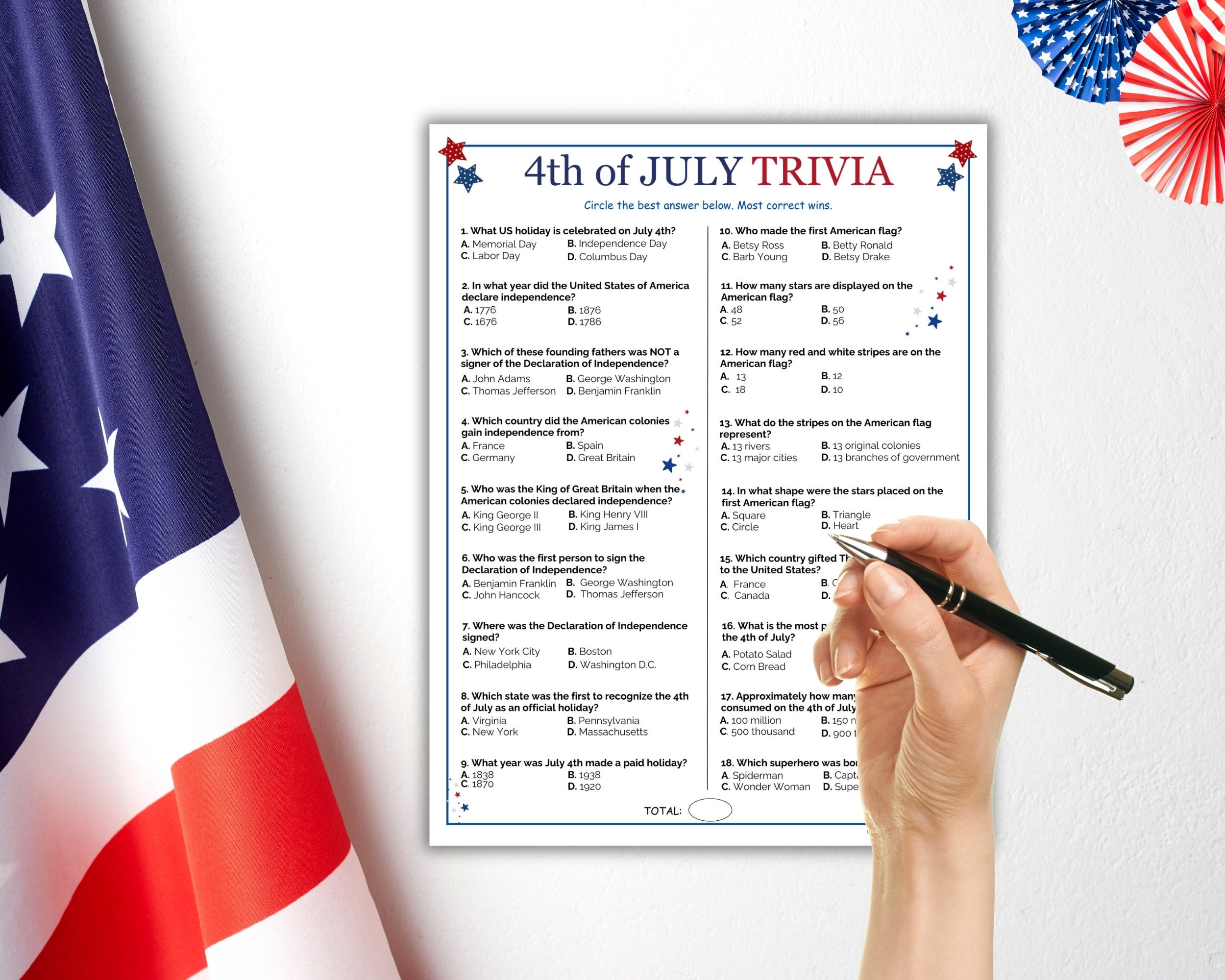4th of July Game, 4th of July Trivia, American History Quiz, United ...