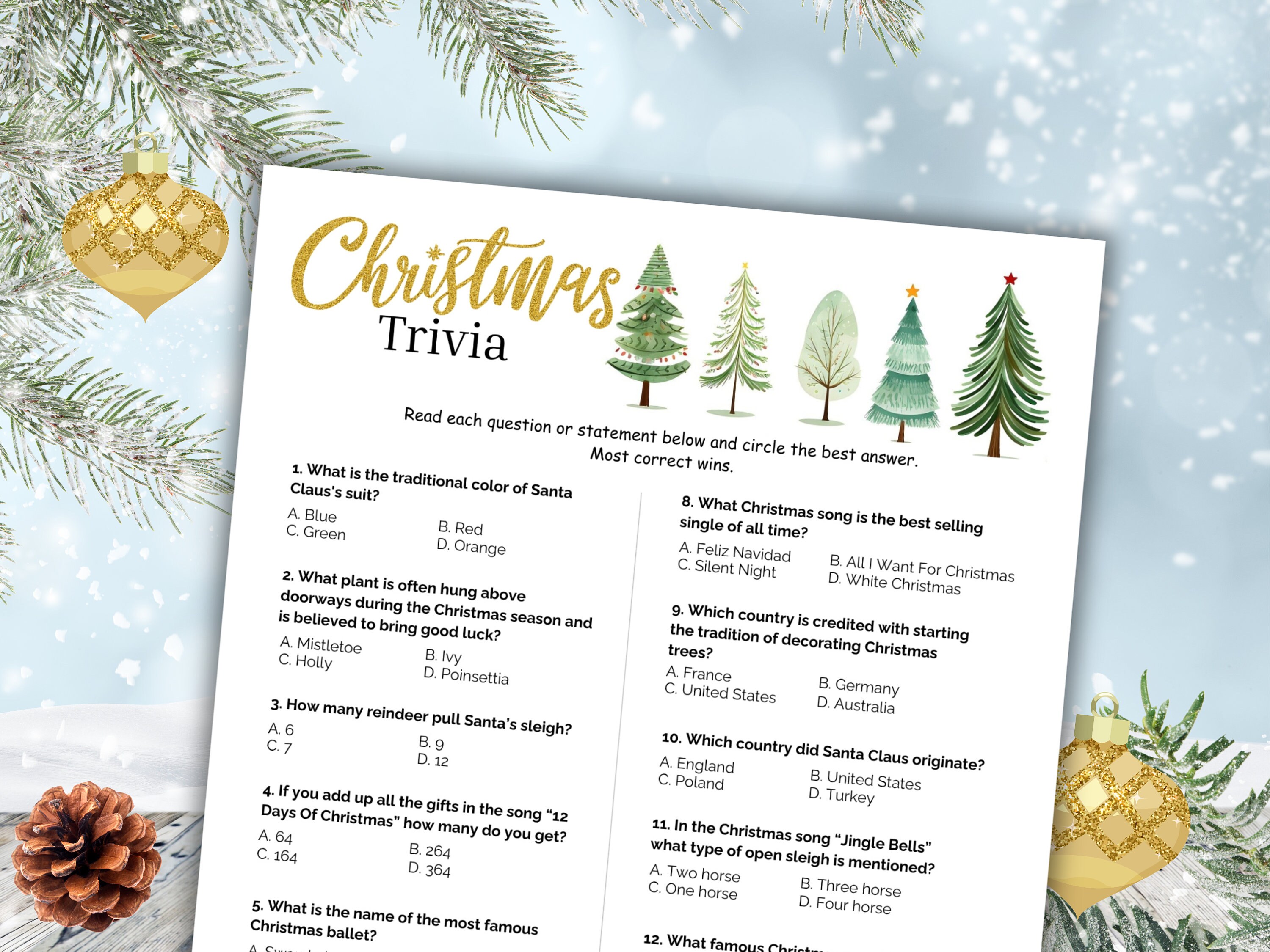 Christmas Trivia Game, Holiday Party Game, Christmas Games Printable ...
