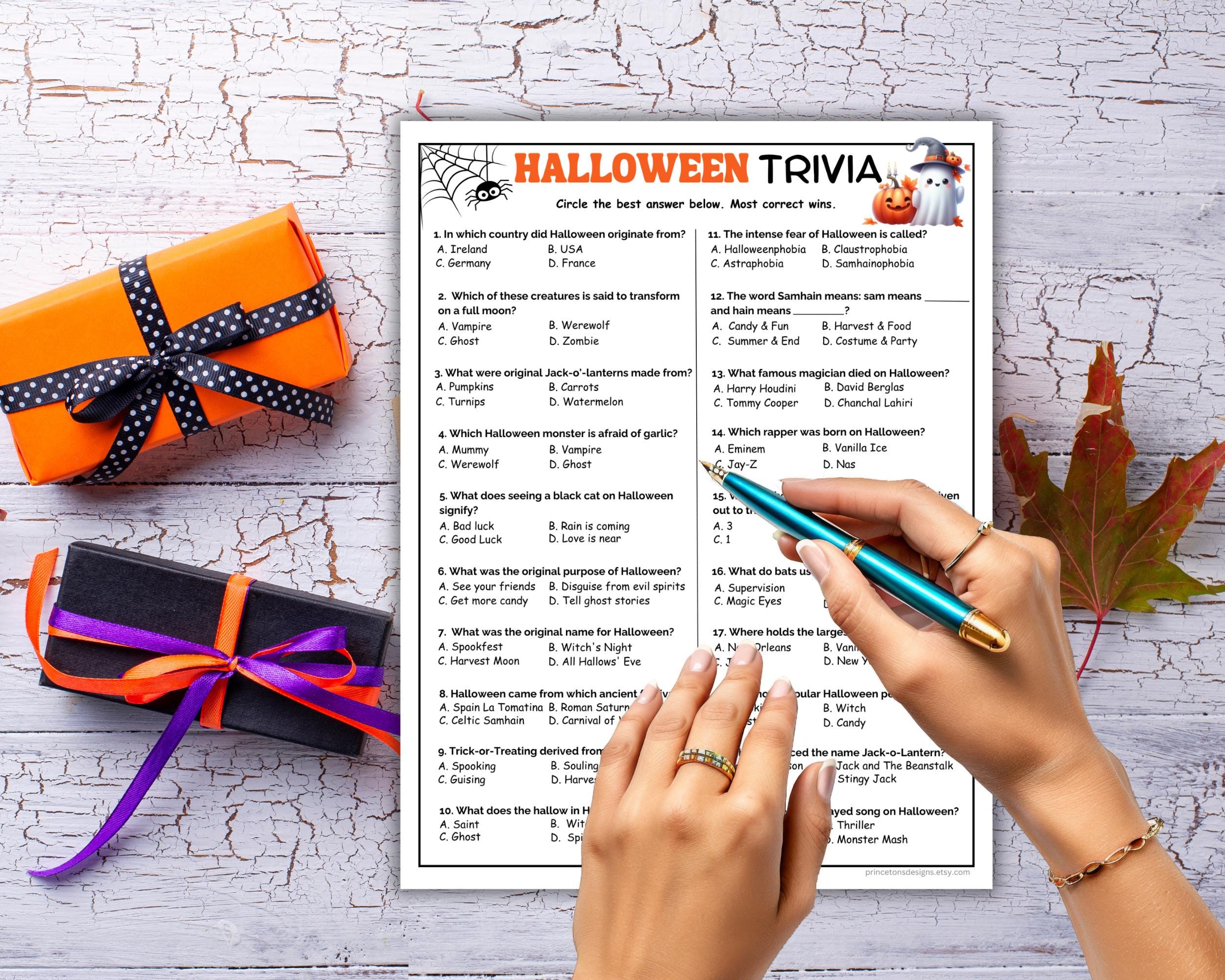 Halloween Trivia, Printable Halloween Game, Halloween Party Game ...