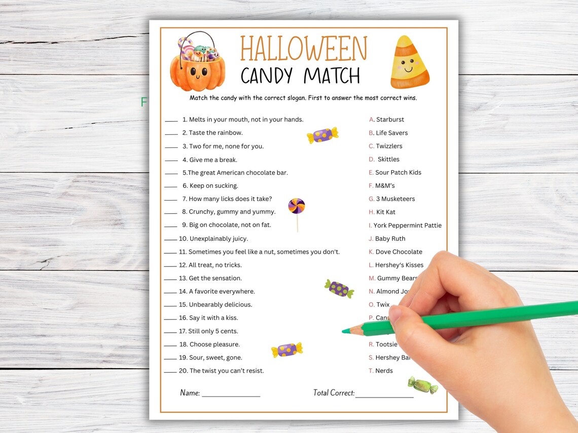 Halloween Candy Match Game, Halloween Trivia, Halloween Party Games ...