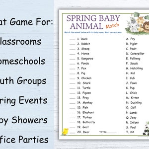 Spring Game Printable, Baby Animal Matching, Baby Animal Name, Spring ...