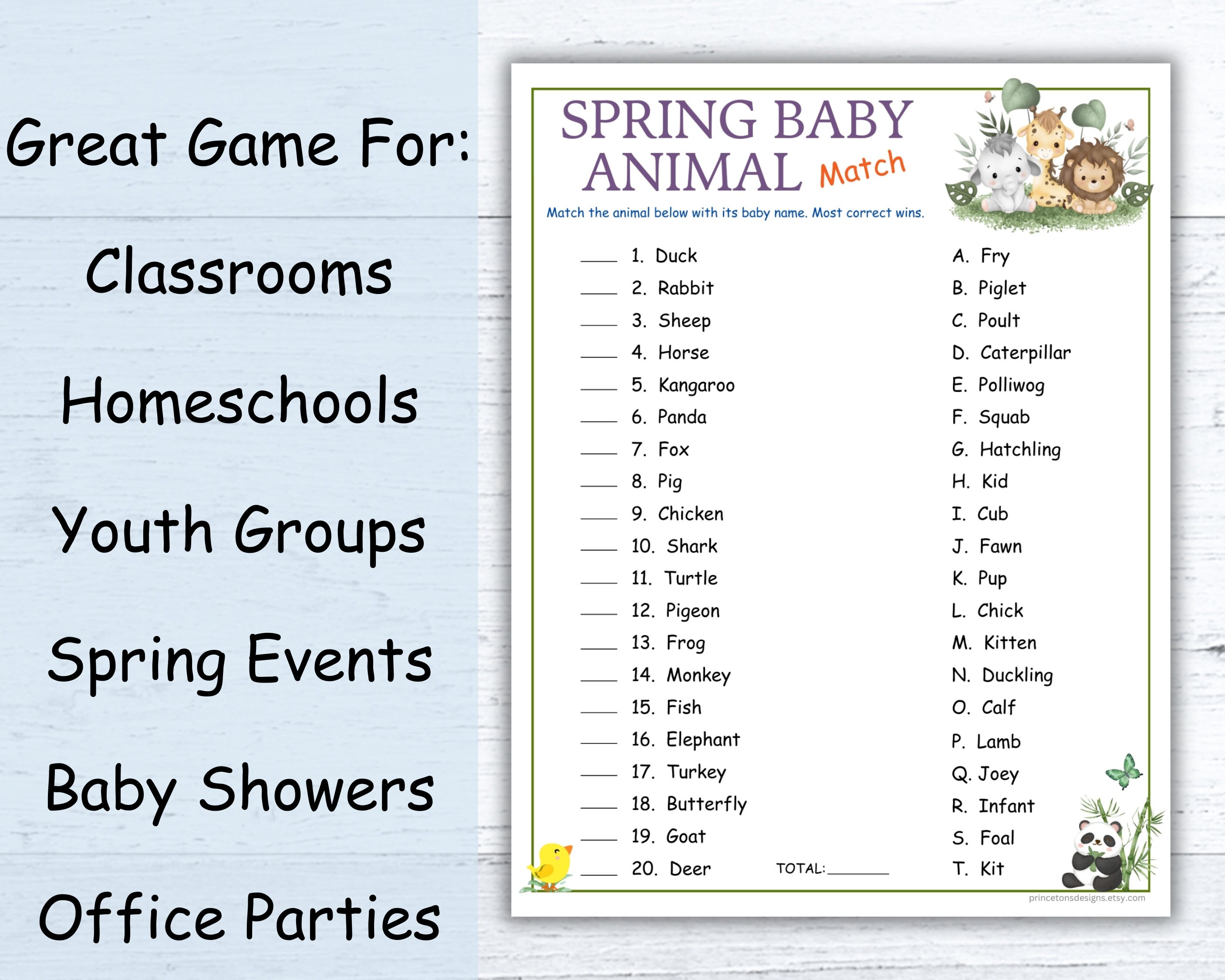 Spring Game Printable, Baby Animal Matching, Baby Animal Name, Spring ...
