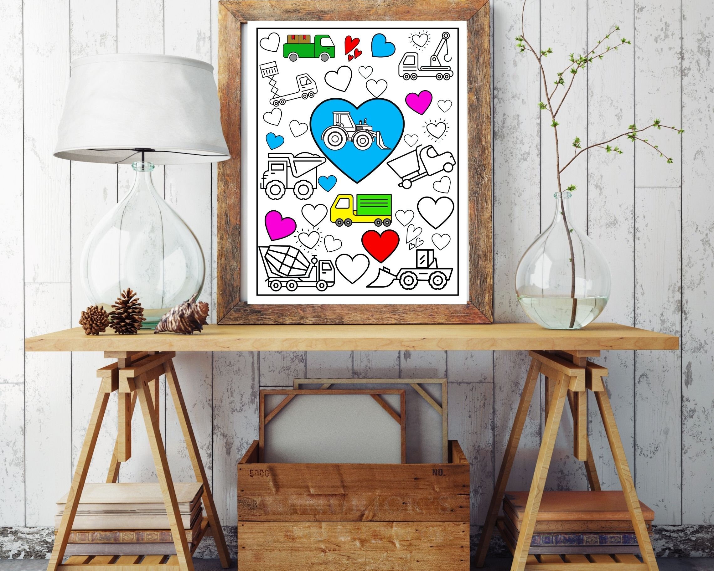 Valentine's Day Heart Coloring Page, Truck Coloring Page, Fun Activity ...