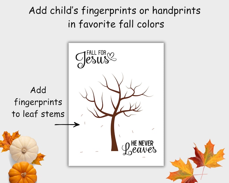 Fall for Jesus Fingerprint Art, Sunday School Printable, Tree Handprint ...