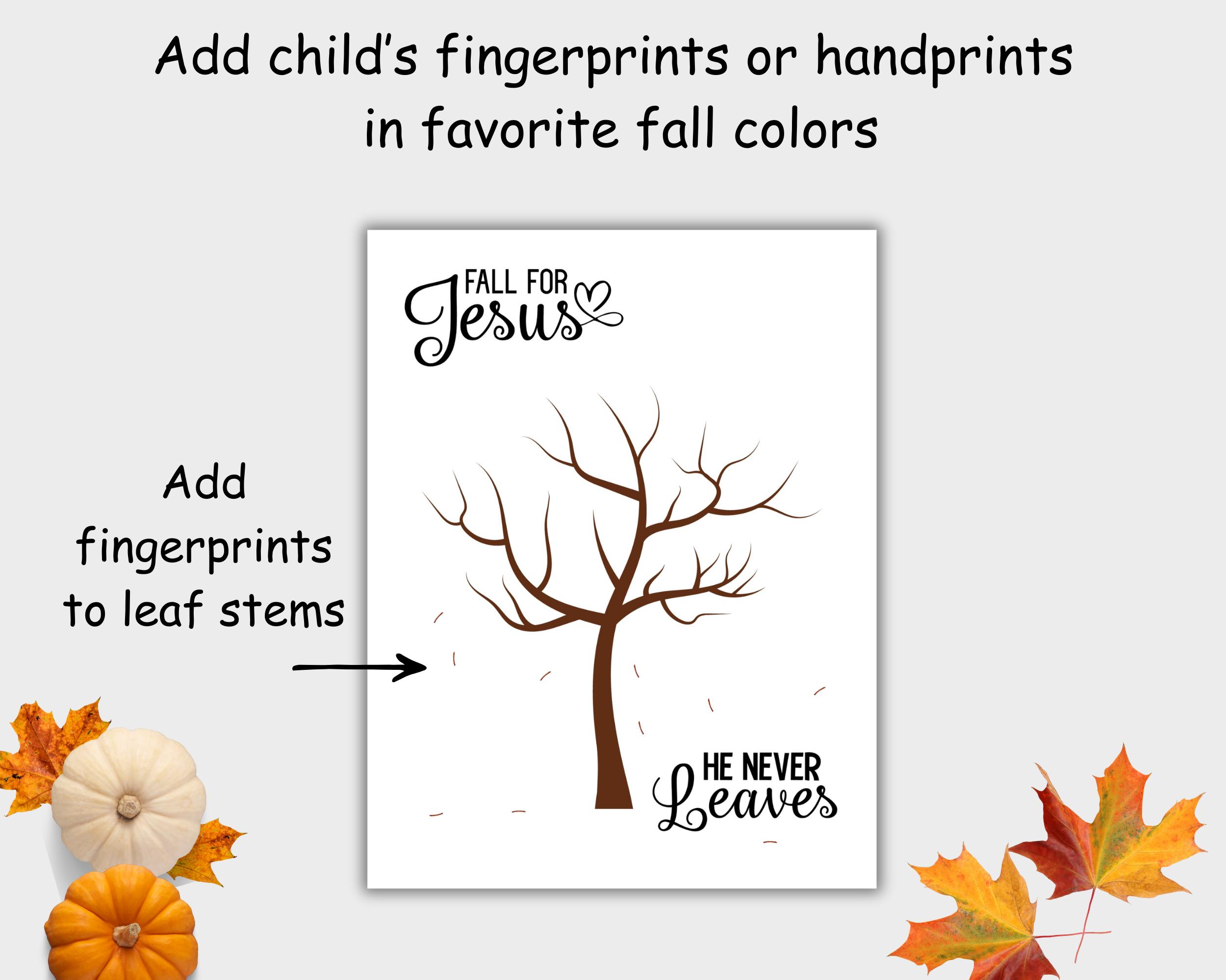 Fall for Jesus Fingerprint Art, Sunday School Printable, Tree Handprint ...