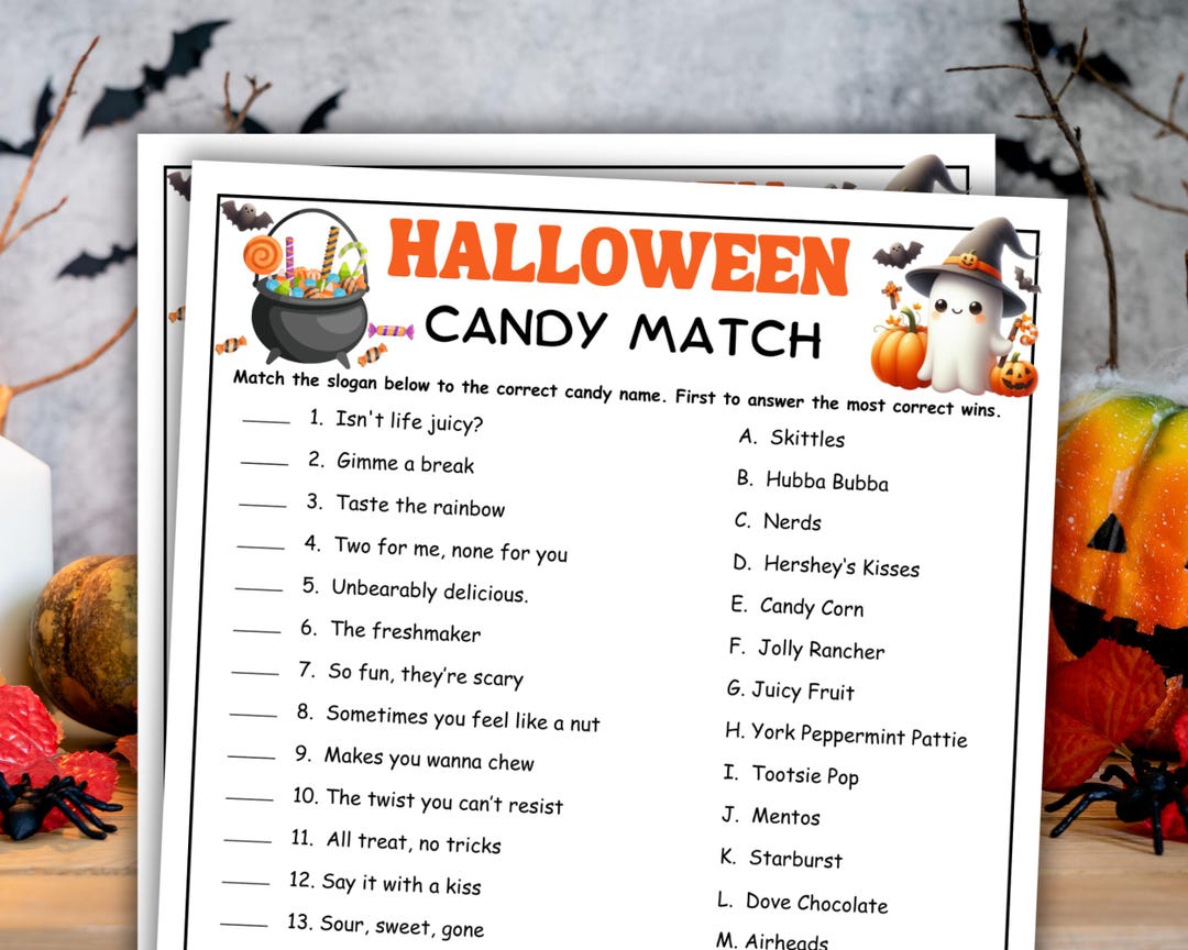 Halloween Candy Match, Printable Halloween Game, Halloween Party Game ...