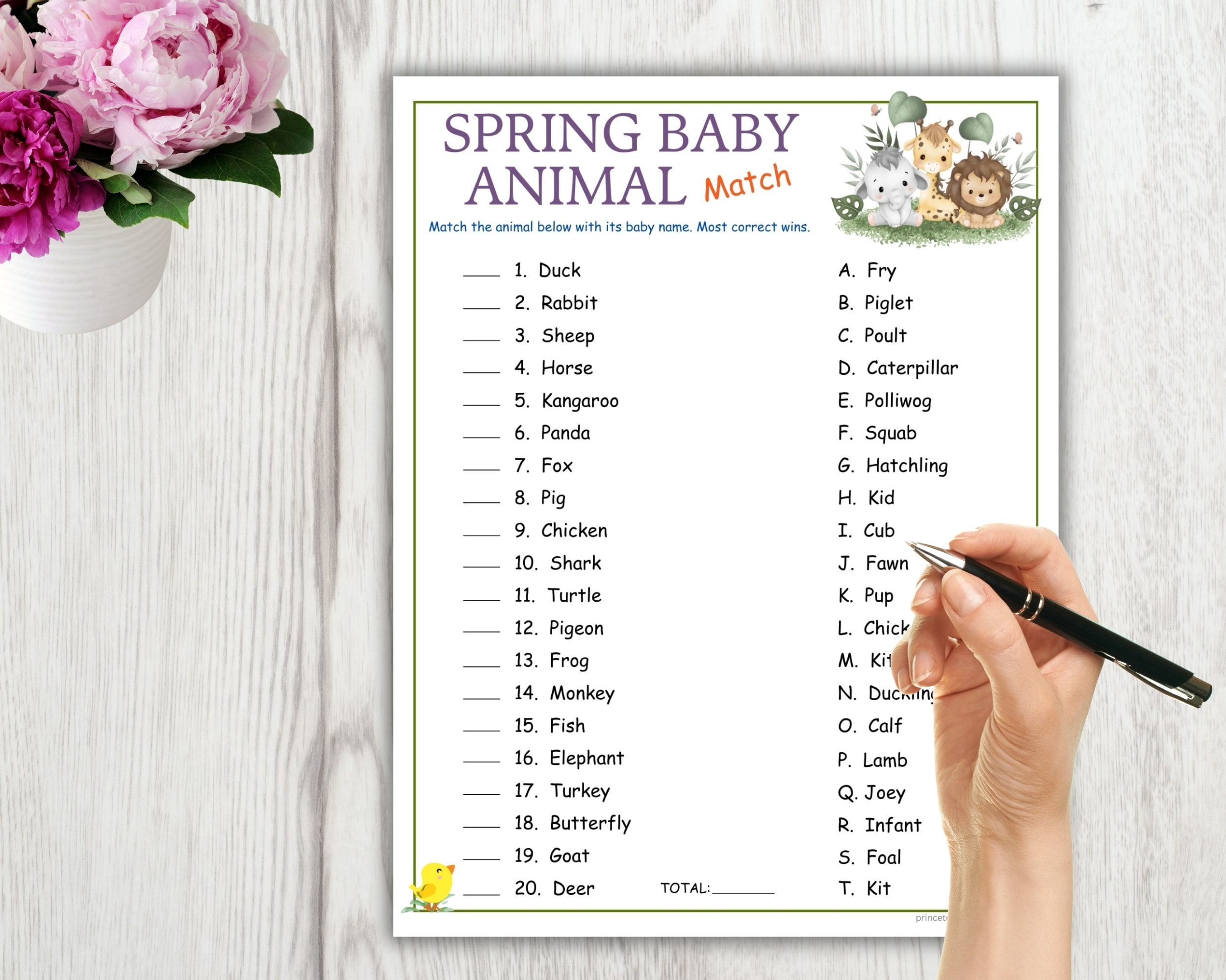 Spring Game Printable, Baby Animal Matching, Baby Animal Name, Spring ...