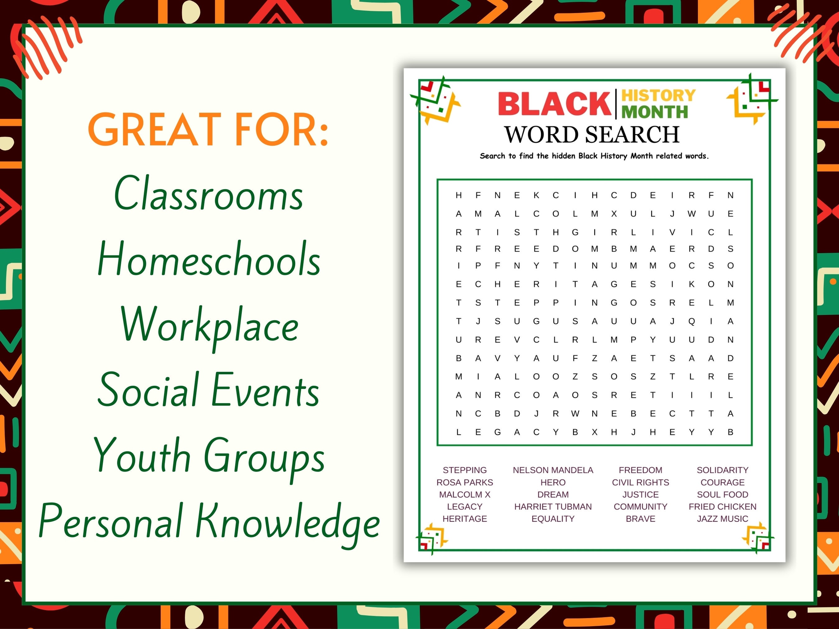 Black History Month Word Search Game, Black History Game, African ...