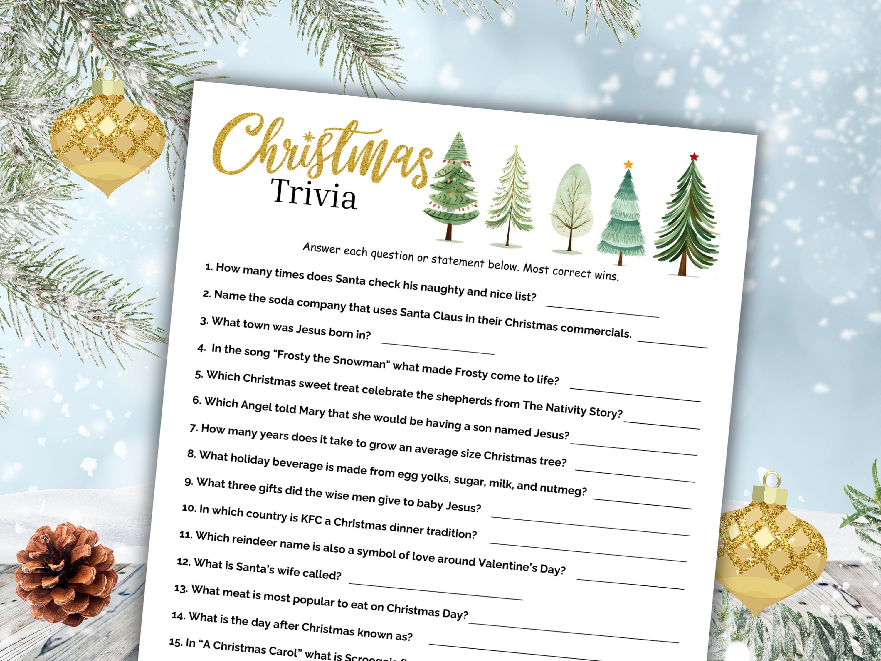 Christmas Trivia Game, Holiday Trivia Game, Printable Christmas Game ...