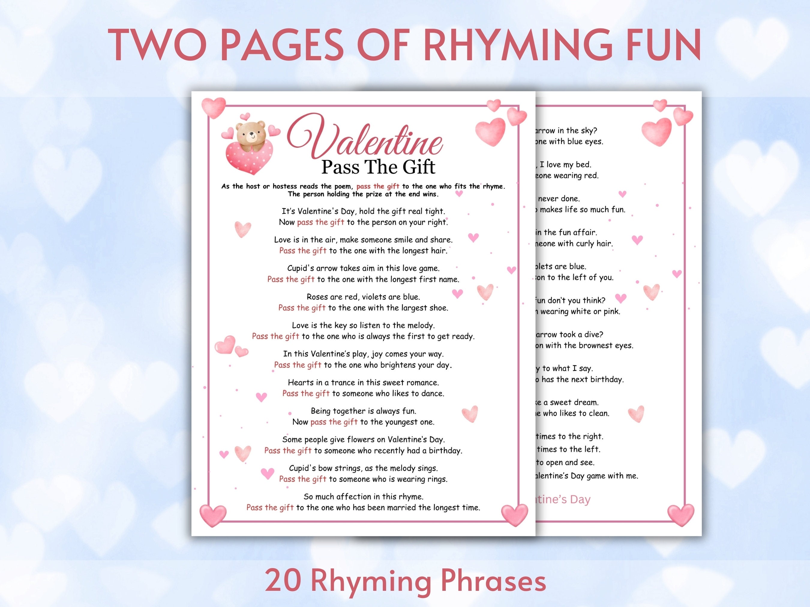 Valentine's Day Game Printable, Valentine Pass the Gift Game, Pass the ...