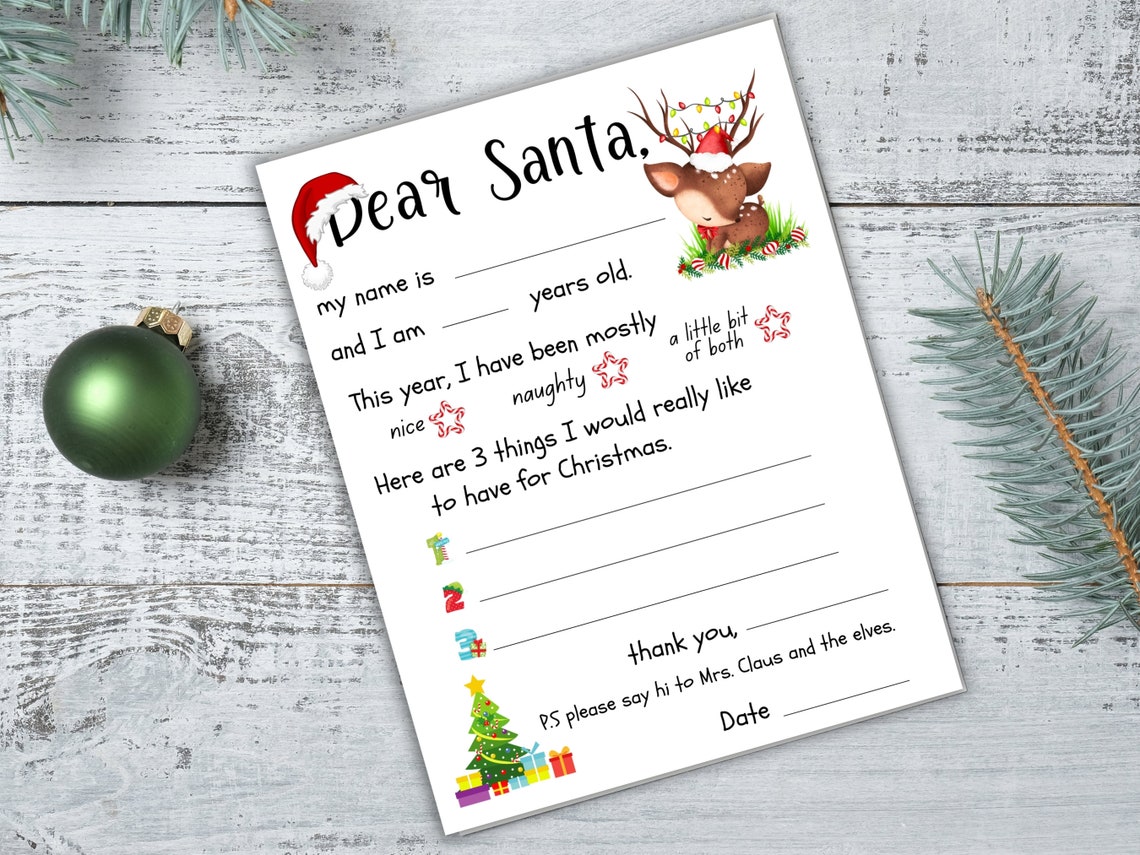 Dear Santa Letter, Letter to Santa Printable, Kids Letter to Santa ...