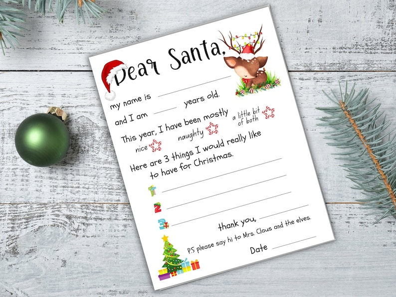 Dear Santa Letter, Letter to Santa Printable, Kids Letter to Santa ...