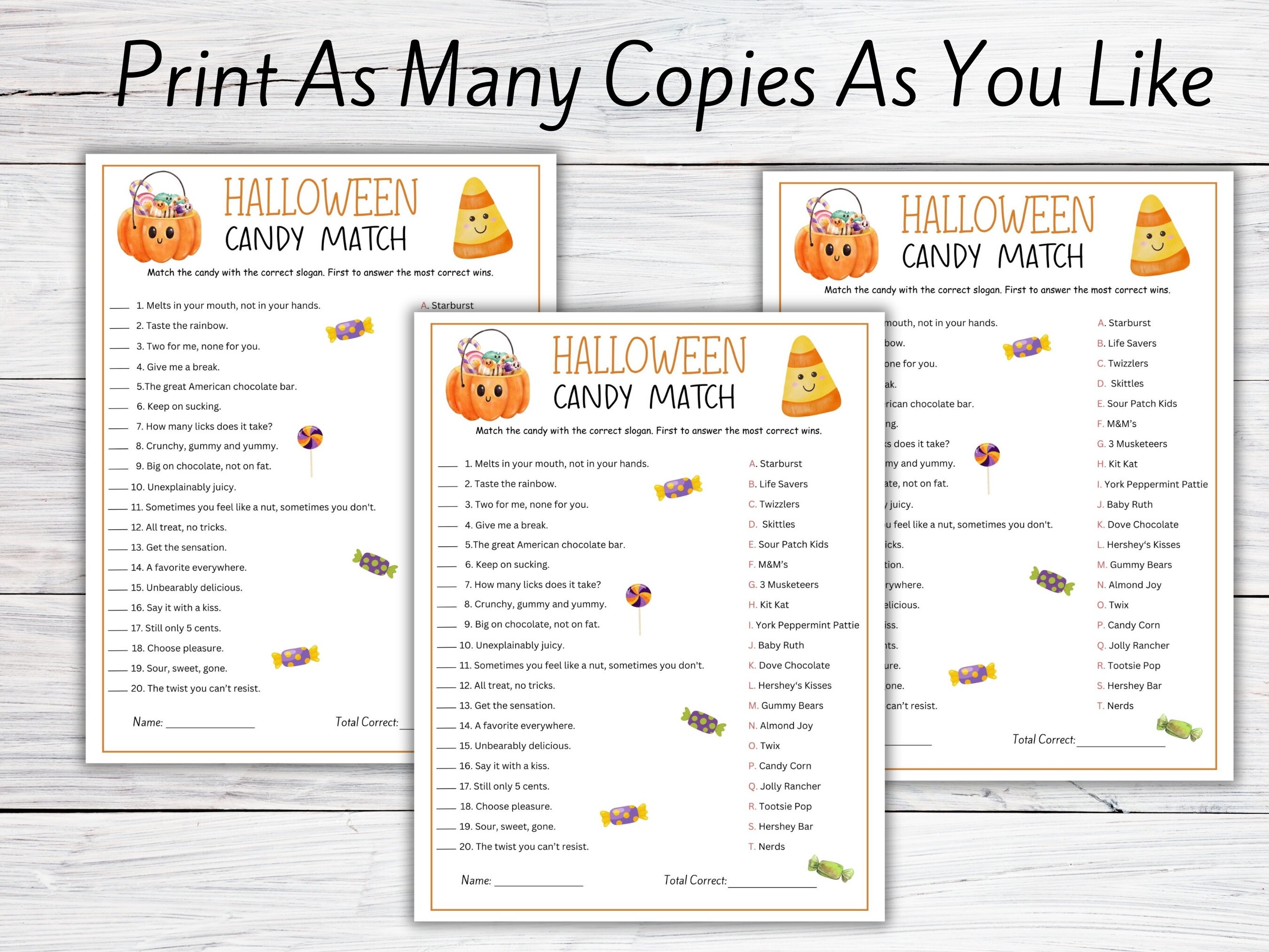 Halloween Candy Match Game, Halloween Trivia, Halloween Party Games ...