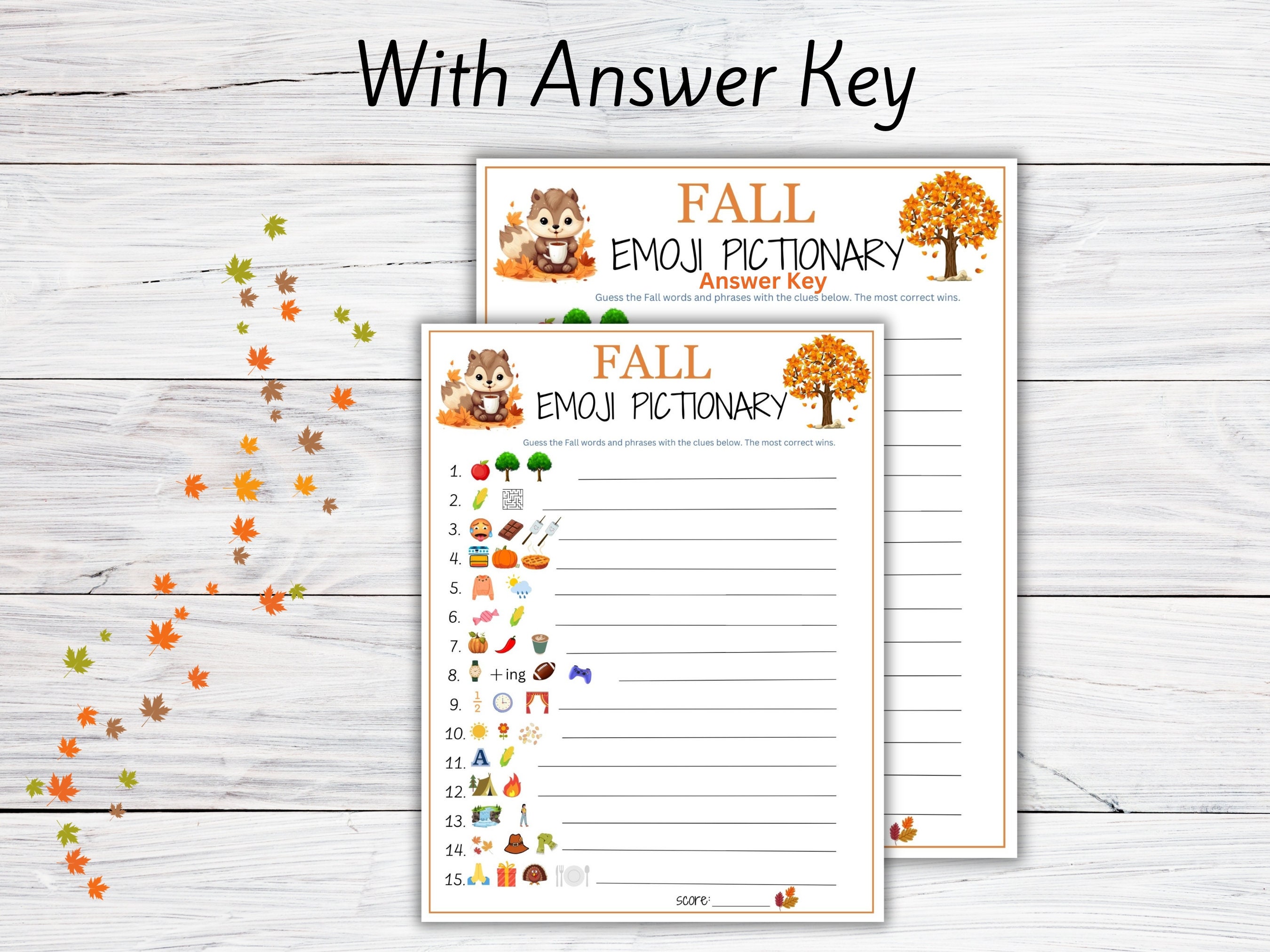 Fall Emoji Pictionary Game, Fall Games Printable, Autumn Emoji ...