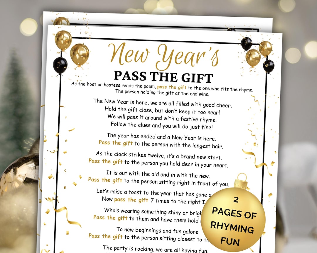 New Years Pass the Gift Game, Printable New Year Party Game Ideas, New ...