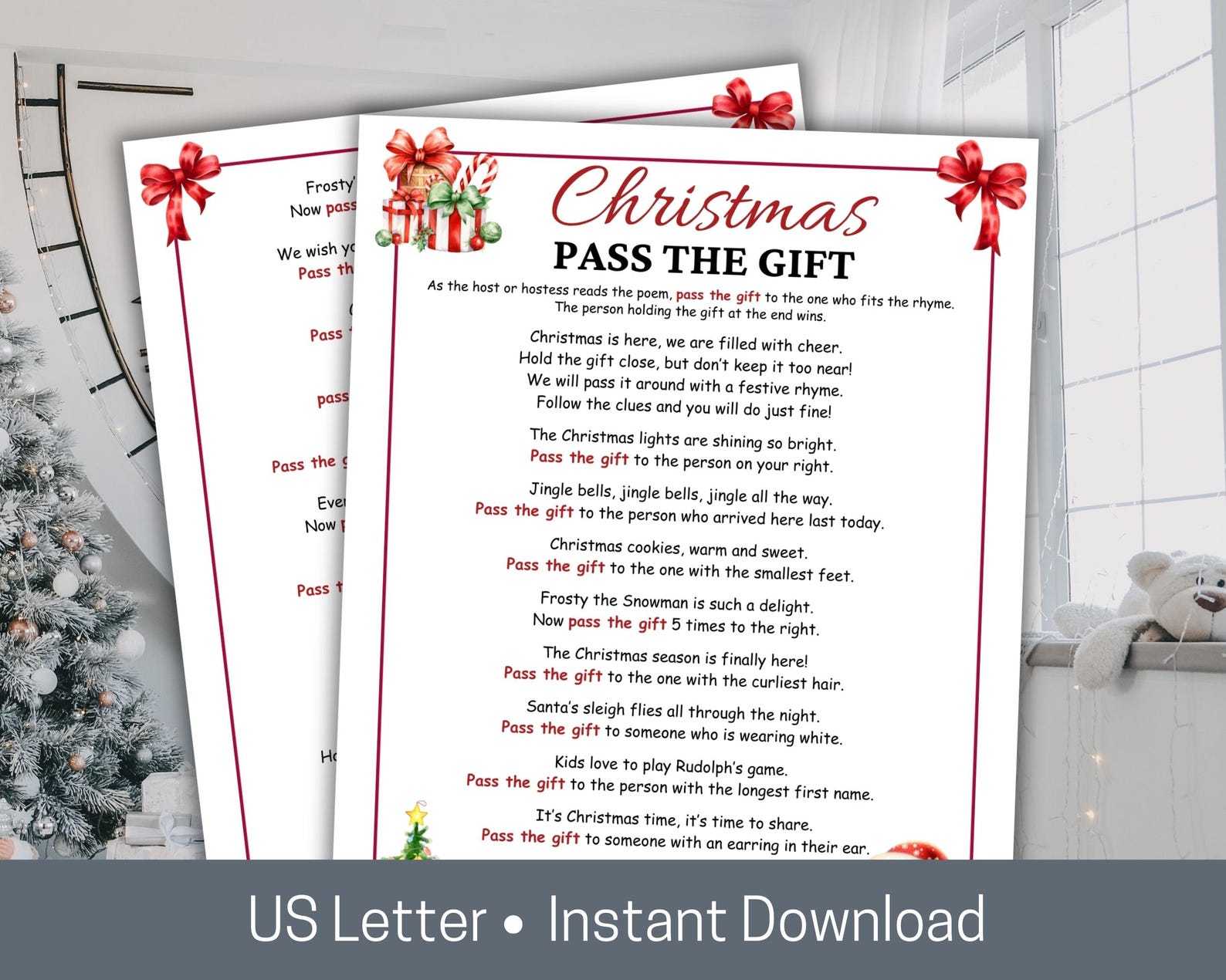 Christmas Pass the Gift Game, Printable Christmas Game, Office Holiday ...