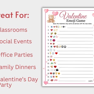 Valentine Emoji Pictionary, Valentine's Day Game Printable, Emoji ...