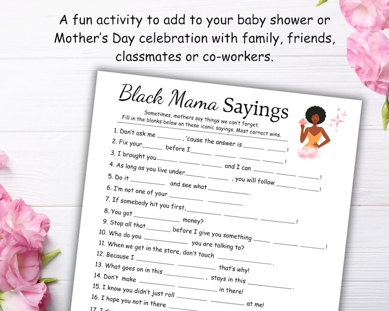 Black Mama Sayings Baby Shower Game, Black Baby Shower Game, African ...
