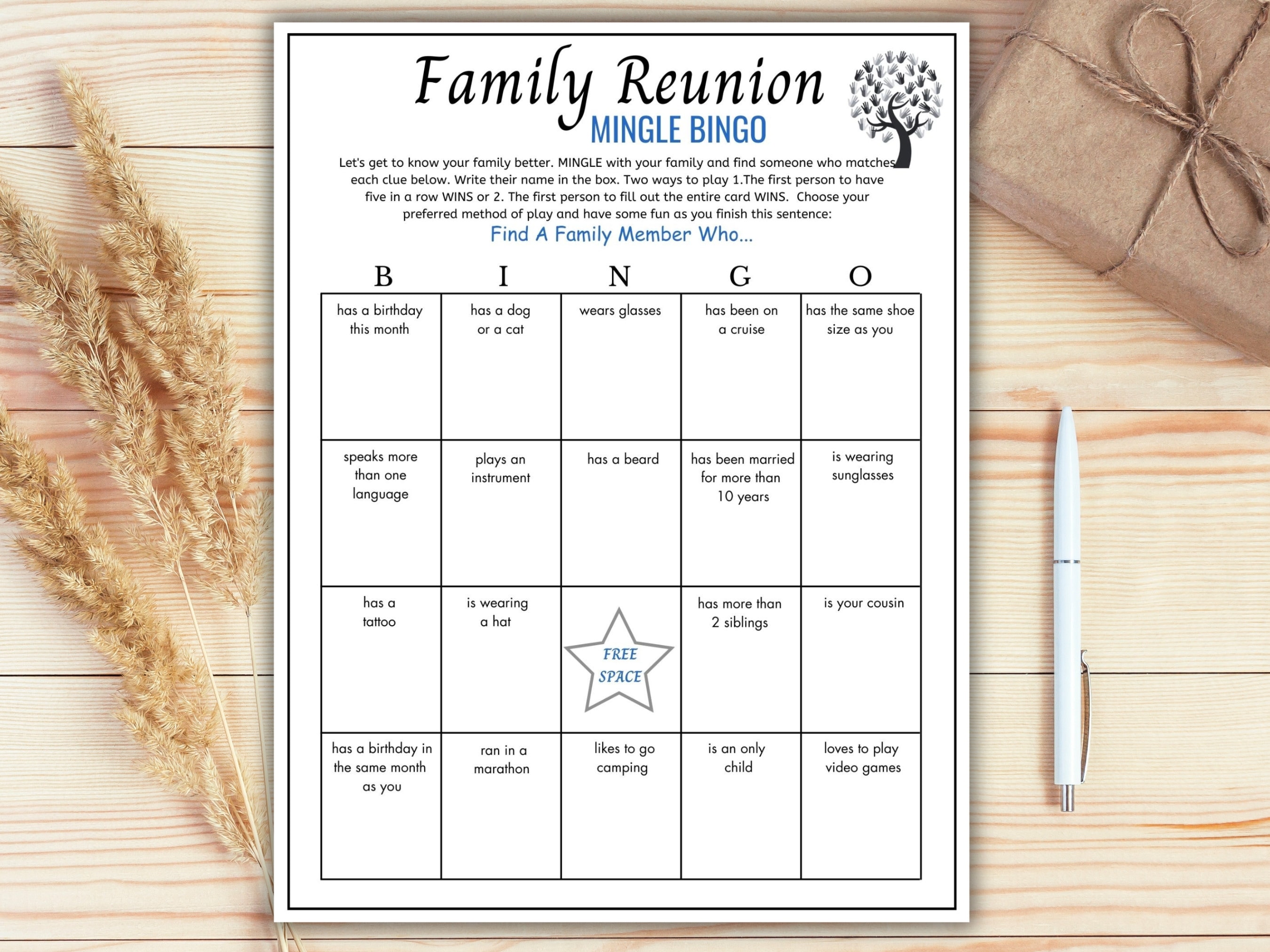 Family Reunion Game, Family Reunion Bingo, Find the Guest Game, Human ...