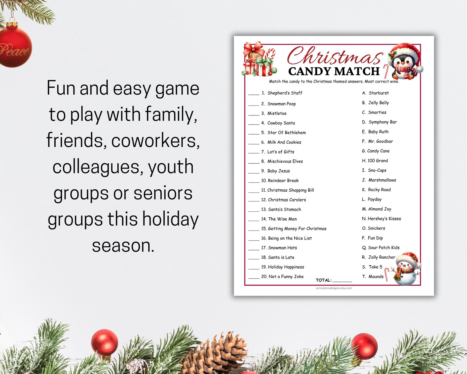 Christmas Candy Match Trivia Game, Holiday Trivia Game, Printable ...
