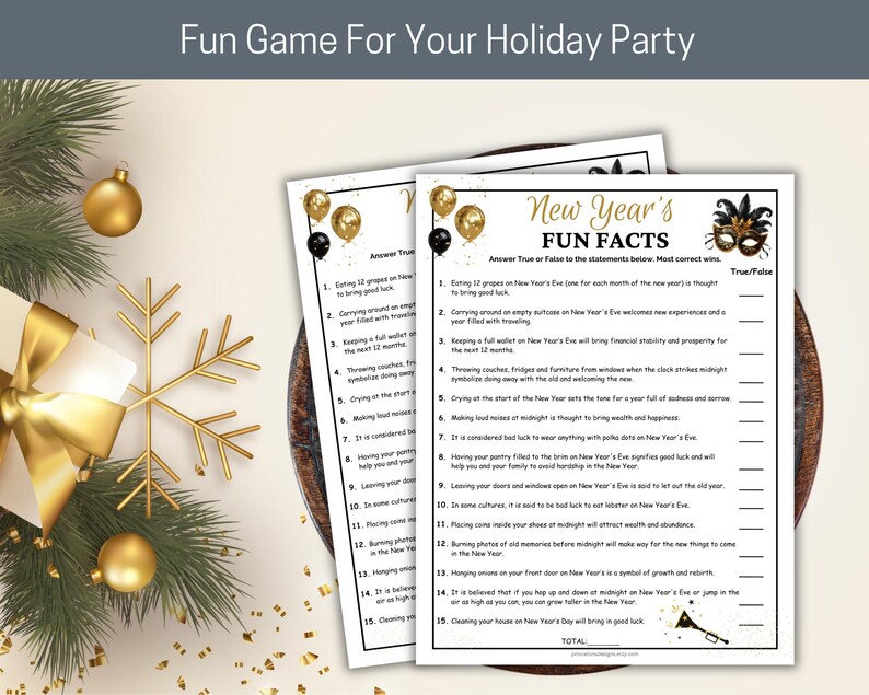 New Years Eve Game, True or False Fact or Fiction Game, New Year Trivia ...