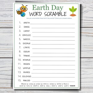 Earth Day Word Scramble, Earth Day Printable Game, Environmental ...