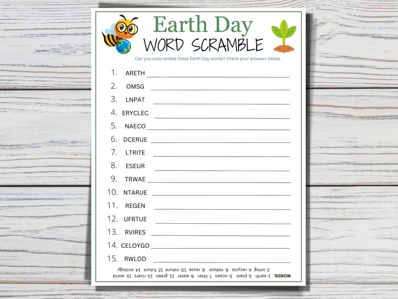 Earth Day Word Scramble, Earth Day Printable Game, Environmental ...
