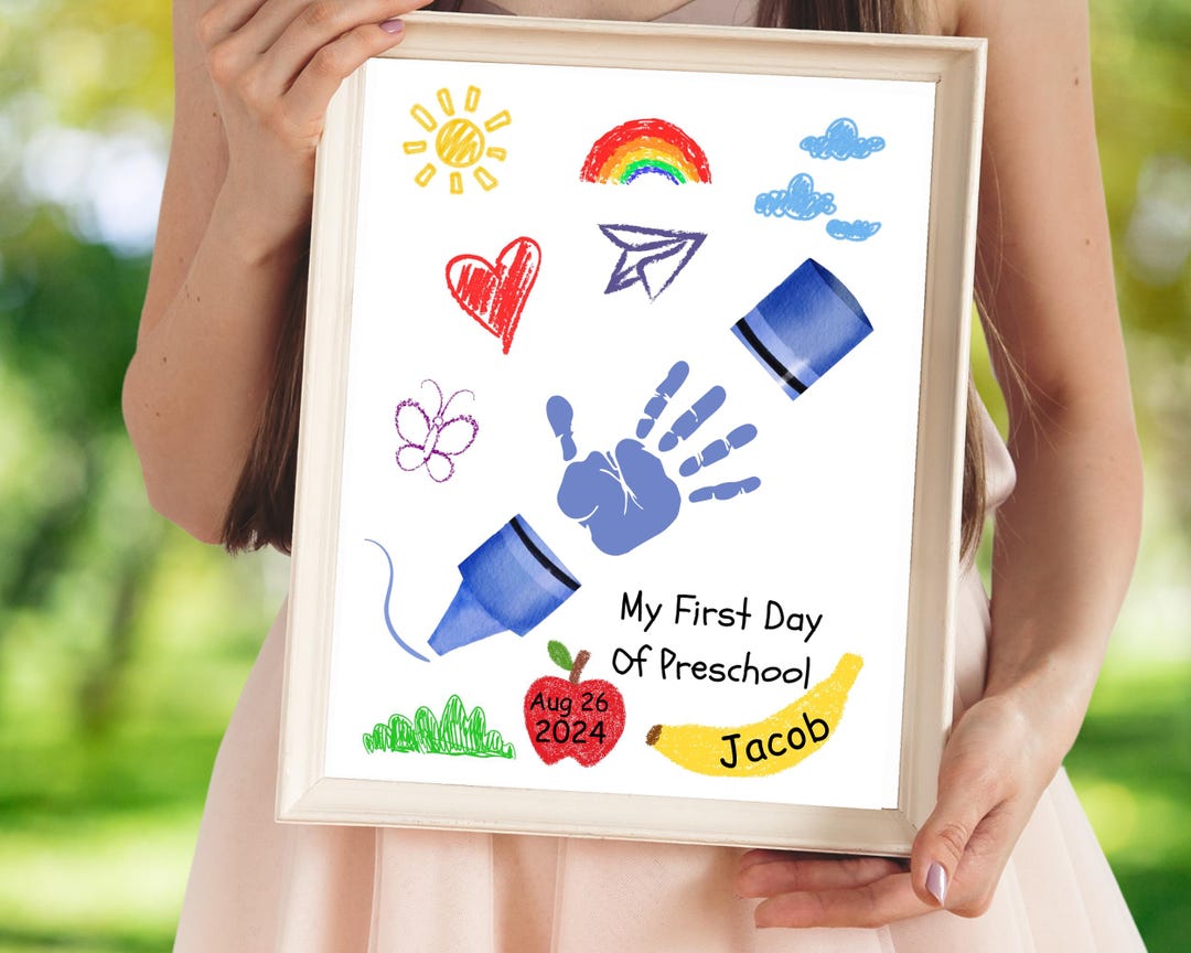 First Day of Preschool Handprint Craft, Back to School Printable Art ...