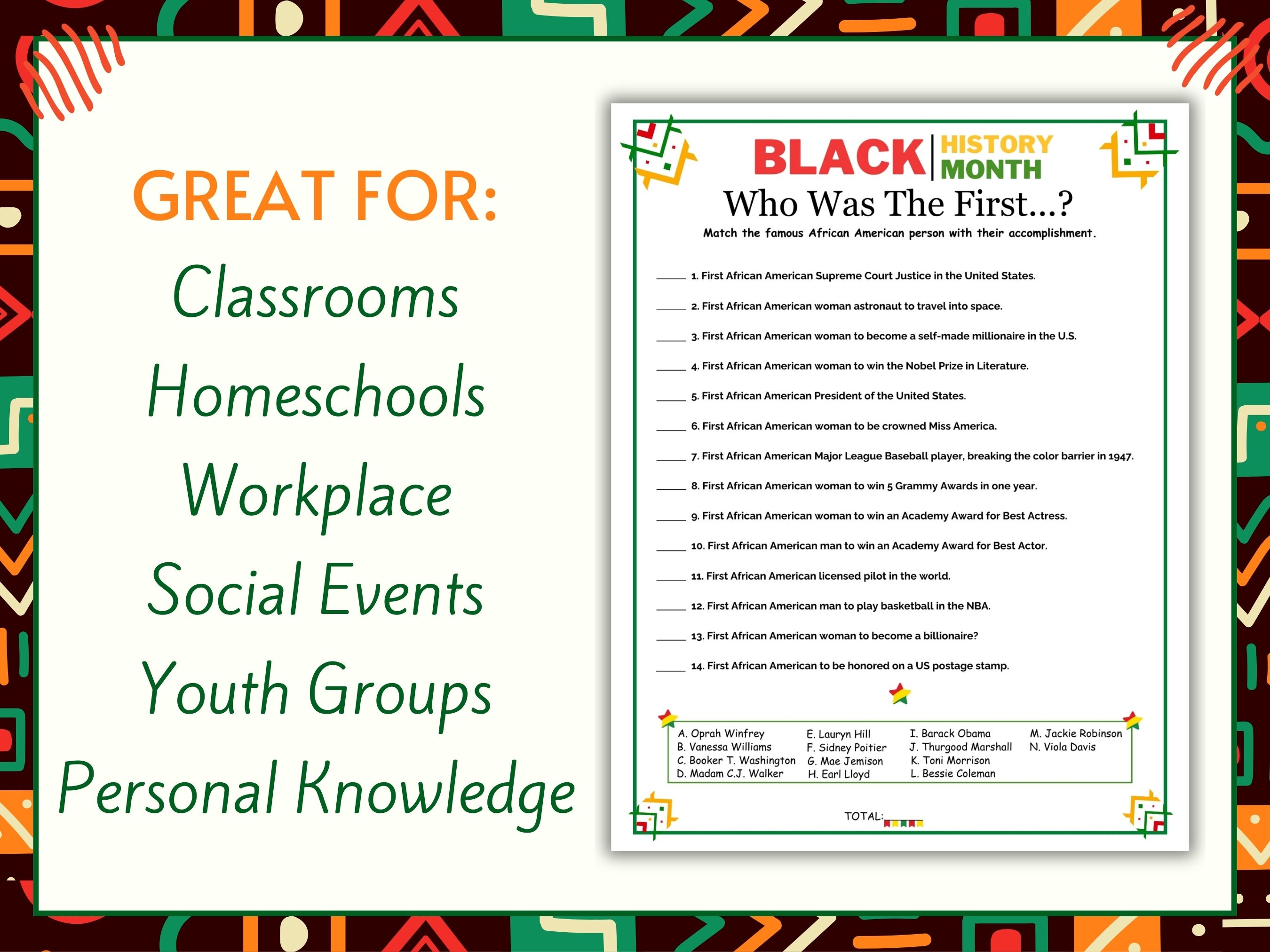 Black History Game, Black History Month Trivia, Famous African American ...
