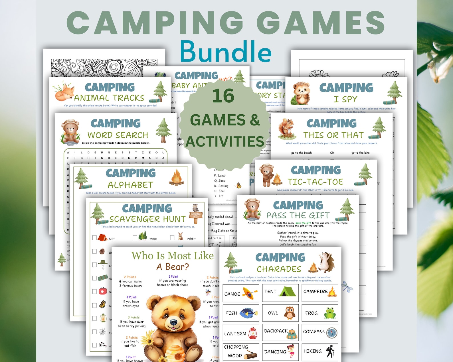 Camping Games, Camping Activity Printable, Camping Theme Party, Pass ...