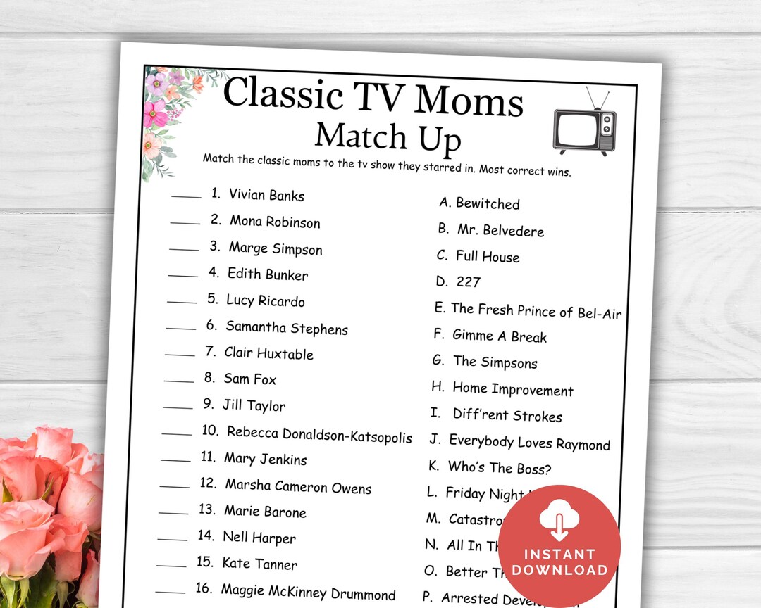 Mother's Day Trivia TV Moms Game, Pop Culture Game, Famous Moms ...