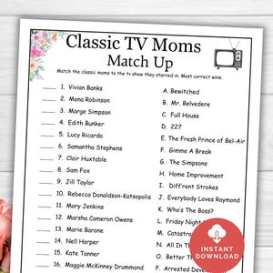 Mother's Day Trivia TV Moms Game, Pop Culture Game, Famous Moms ...