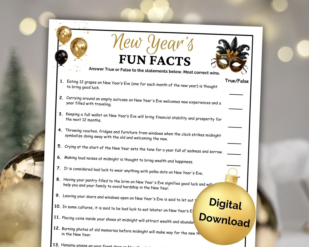 New Years Eve Game, True or False Fact or Fiction Game, New Year Trivia ...