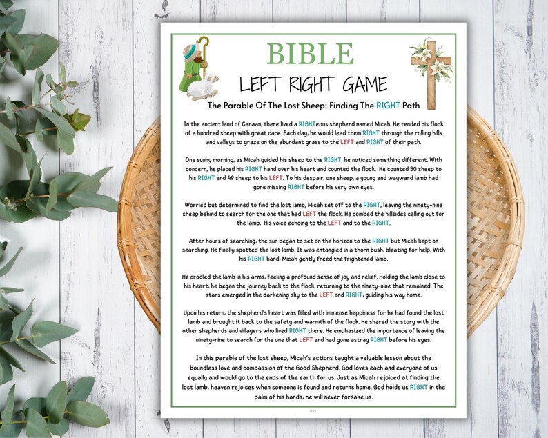 Parable of the Lost Sheep Pass the Gift Game, Bible Left Right Game ...