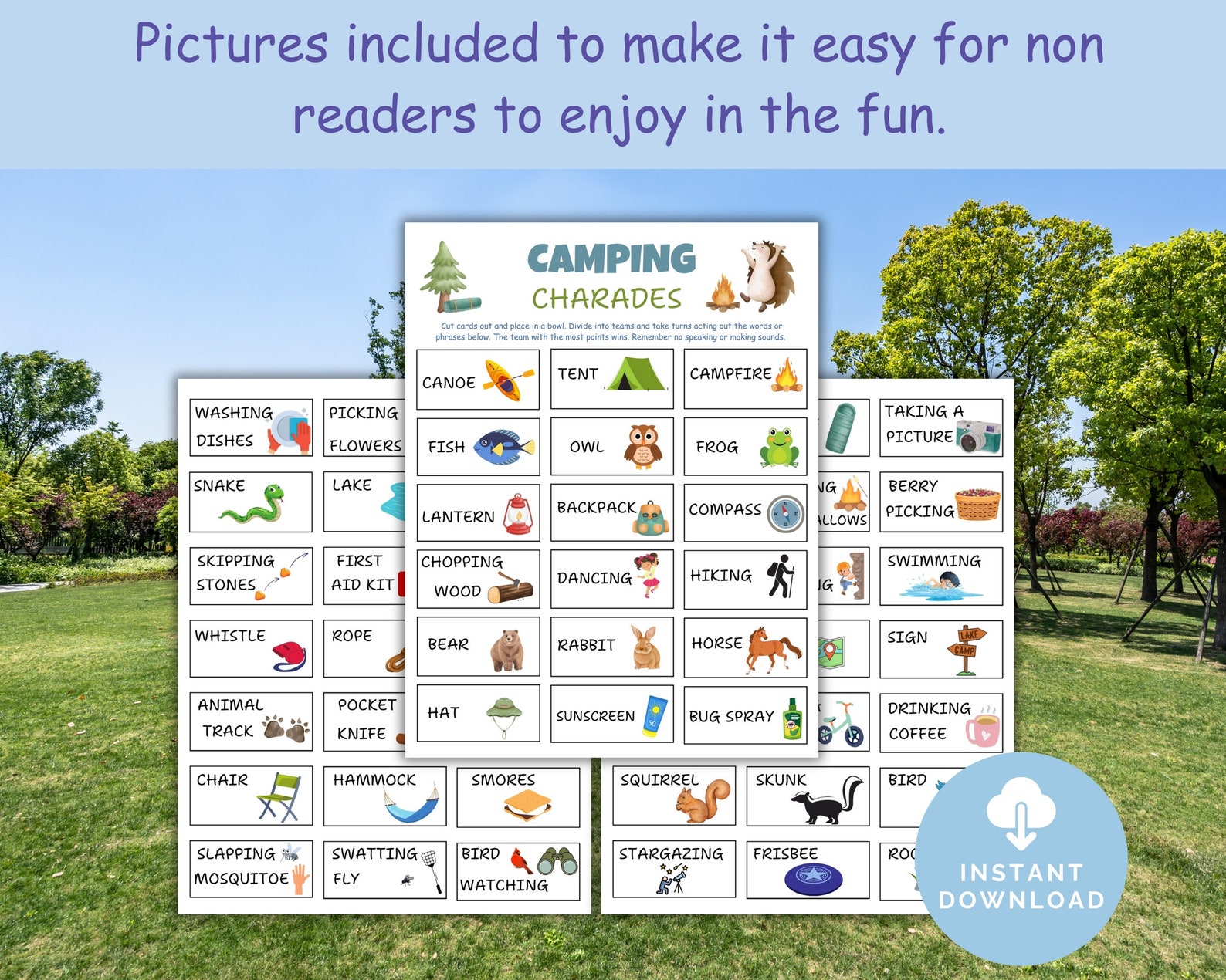 Camping Charades Camping Game, Printable Charades Camping Activities ...