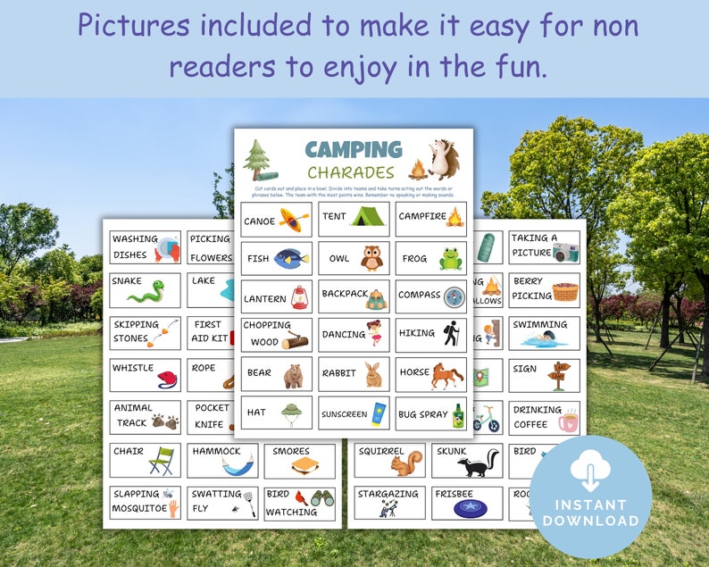 Camping Charades Camping Game, Printable Charades Camping Activities ...