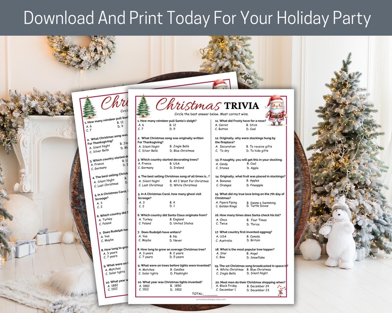 Christmas Trivia Game, Printable Christmas Party Games, Holiday Office ...