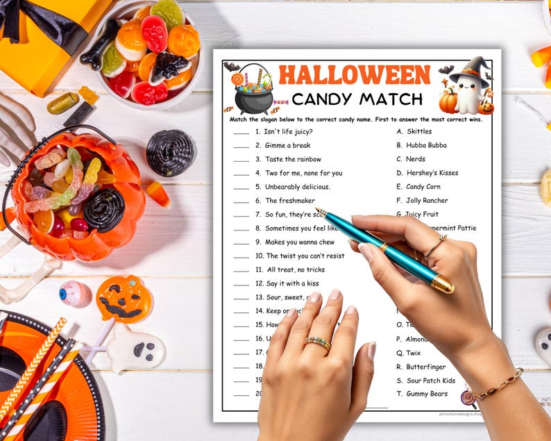 Halloween Candy Match, Printable Halloween Game, Halloween Party Game ...