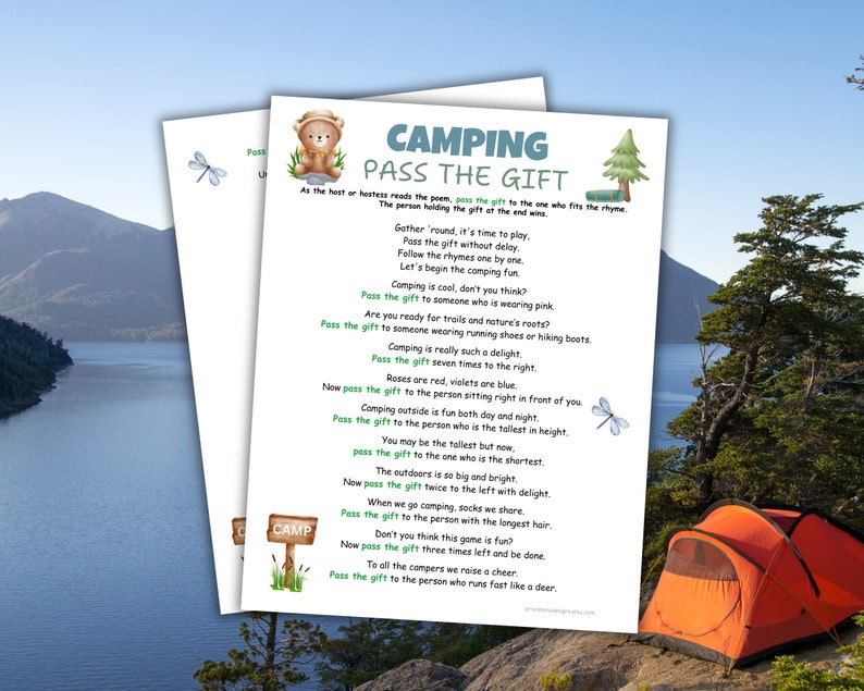 Camping Game, Camping Pass the Gift, Camping Party Printable, Camping ...