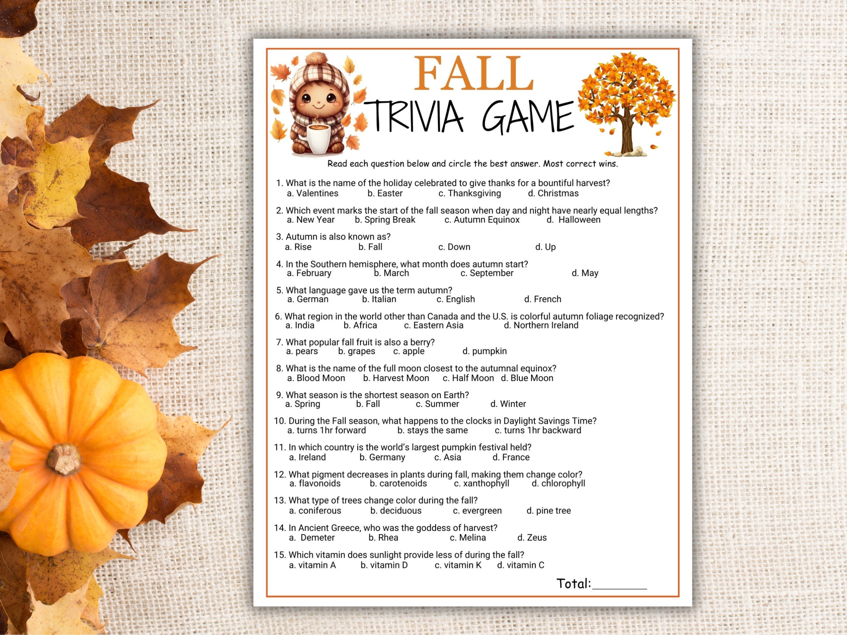 Fall Trivia Game, Printable Fall Game, Printable Autumn Game, Family ...