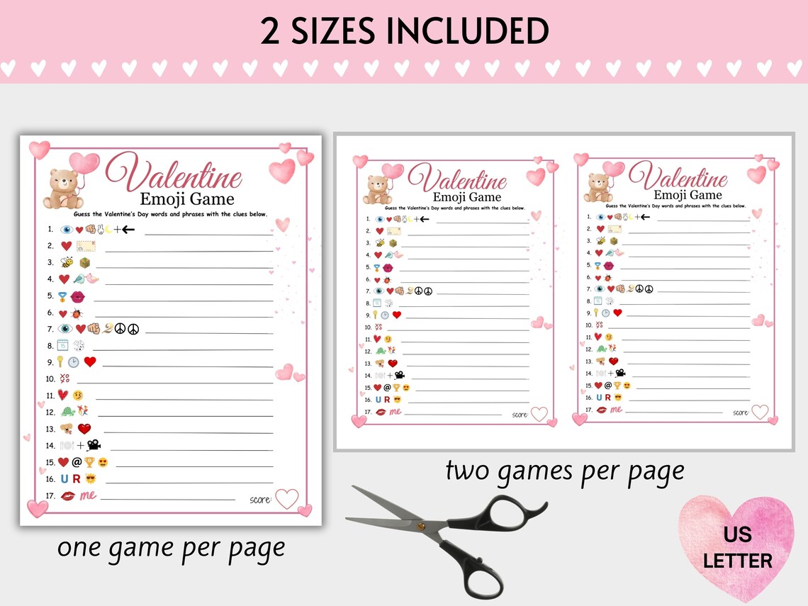 Valentine Emoji Pictionary, Valentine's Day Game Printable, Emoji ...