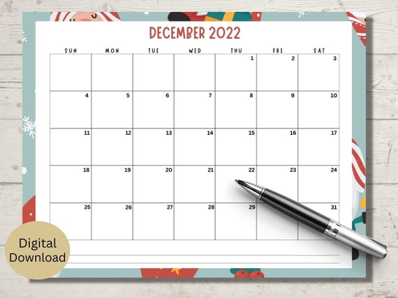 December 2022 Calendar Editable