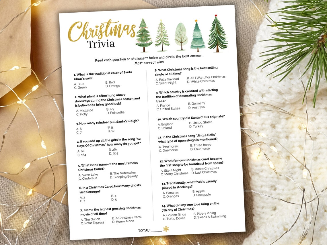 Christmas Trivia Game, Holiday Party Game, Christmas Games Printable ...