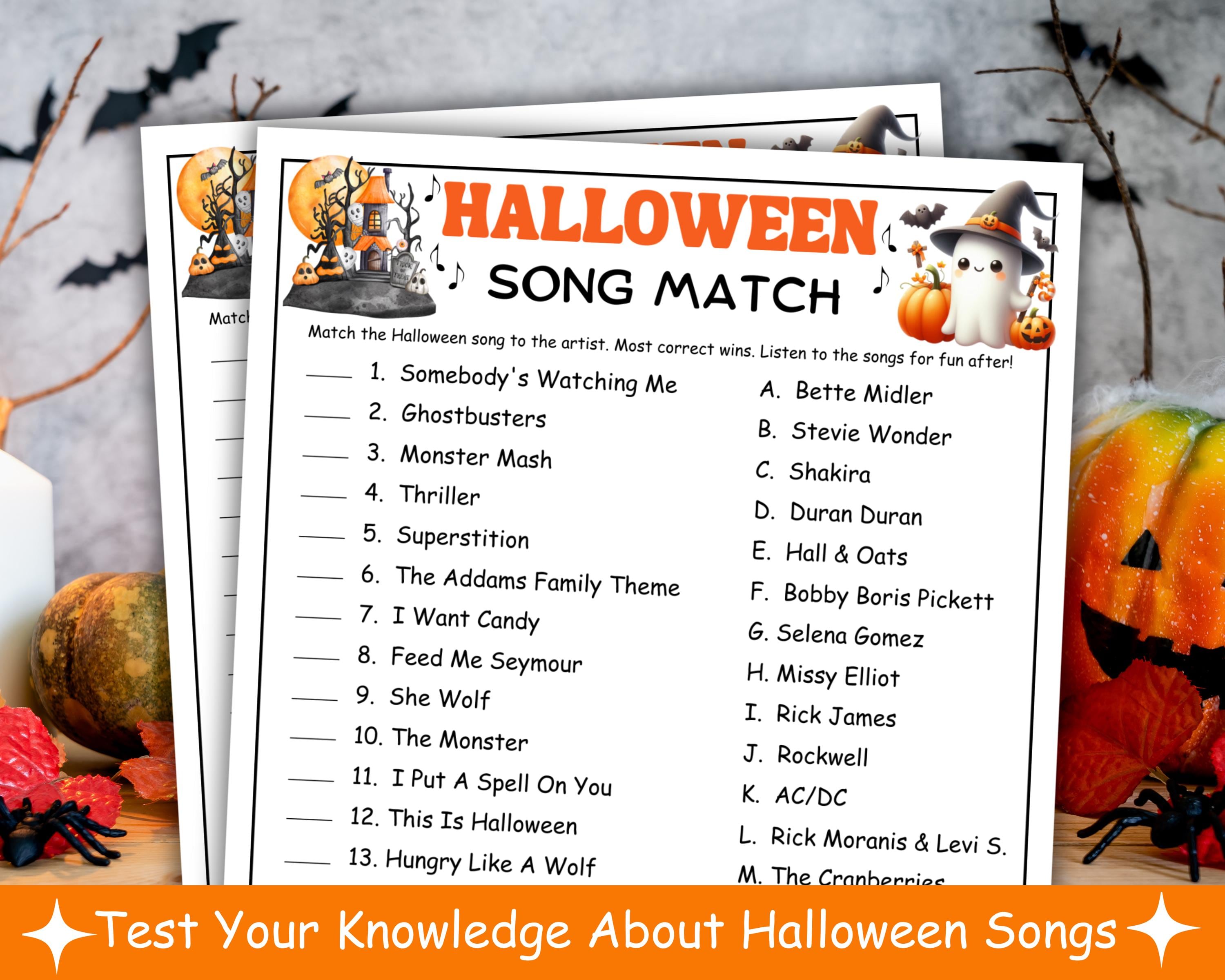 Halloween Song Match, Printable Halloween Party Game, Halloween Trivia ...