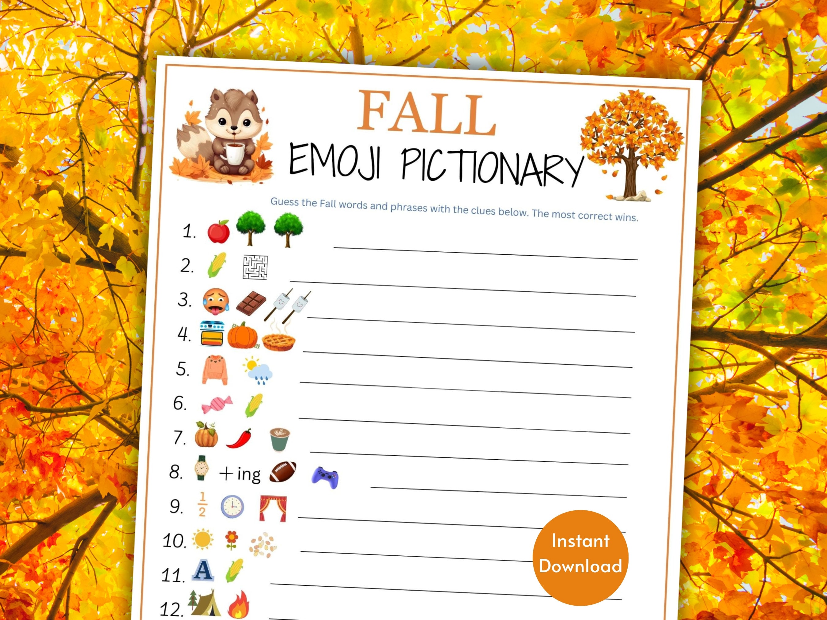 Fall Emoji Pictionary Game, Fall Games Printable, Autumn Emoji ...