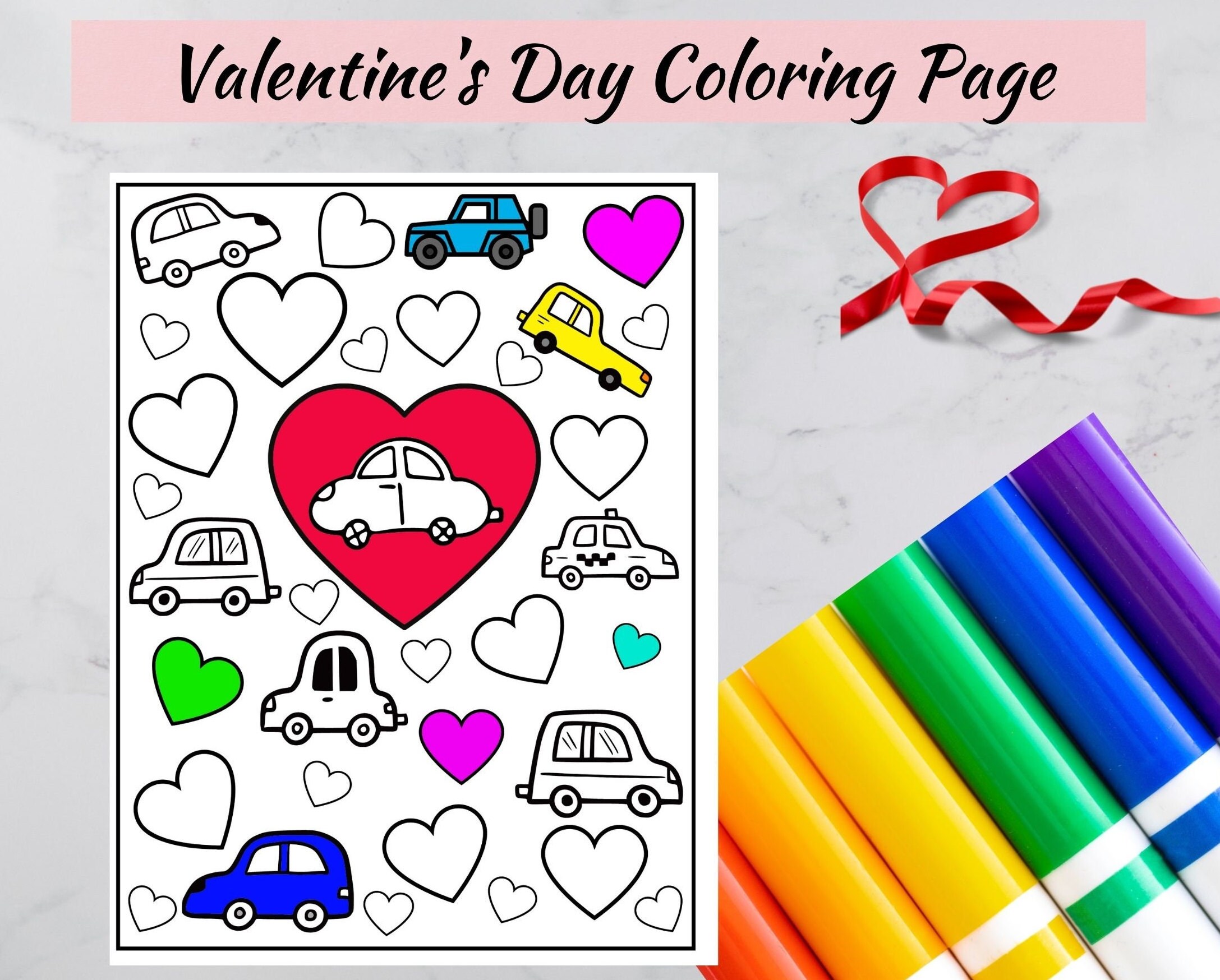 Valentine's Day Heart Coloring Page, Cars Coloring Page, Cute Valentine ...