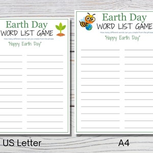 Earth Day Word List Game, Earth Day Printable Games, Earth Day Party ...