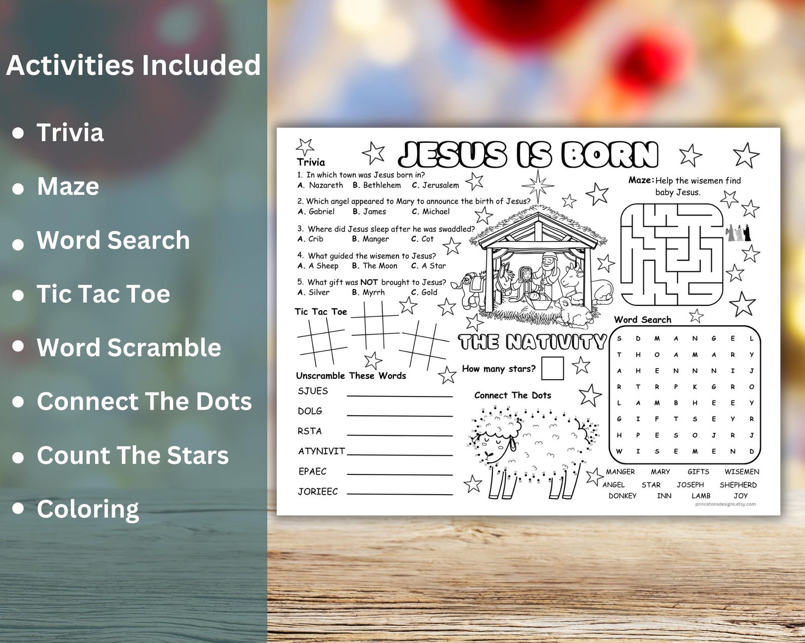 Nativity Activity Placemat Printable, Christian Advent Activity ...